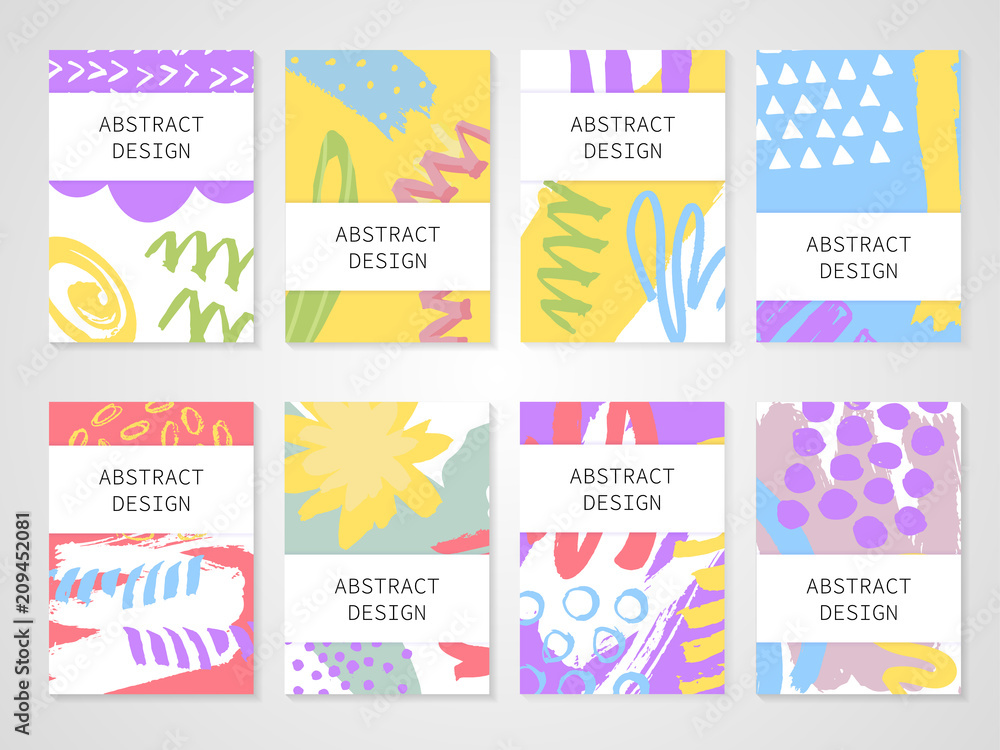 Abstract colorful backgrounds set. Hand drawn templates for card, flyer ...