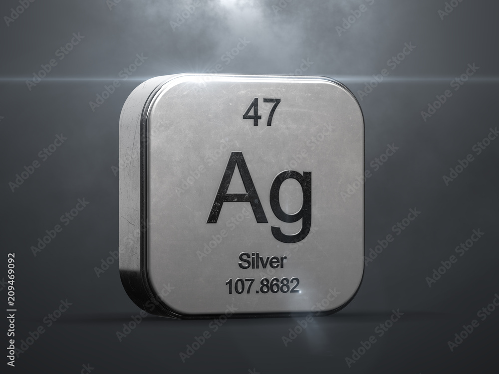 Silver element from the periodic table. Metallic icon 3D rendered with ...