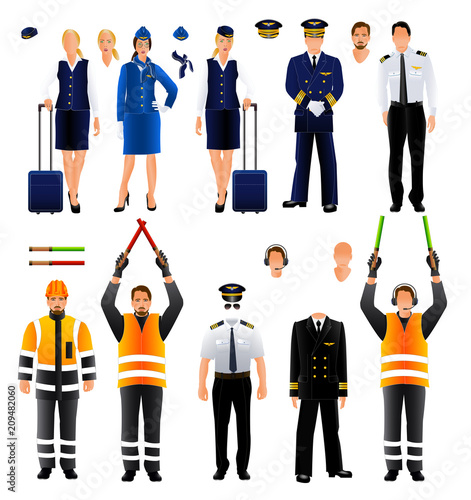 Pilot stewardess and air traffic controller uniform Stock Vector ...