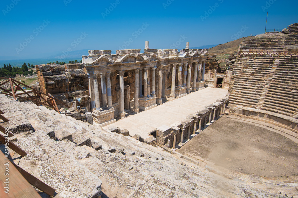 Roman amphitheatre in the ruins of Hierapolis, in Pamukkale, near ...