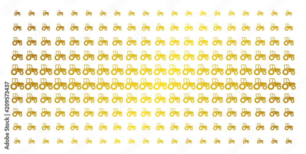 Wheeled tractor icon gold colored halftone pattern. Vector wheeled ...