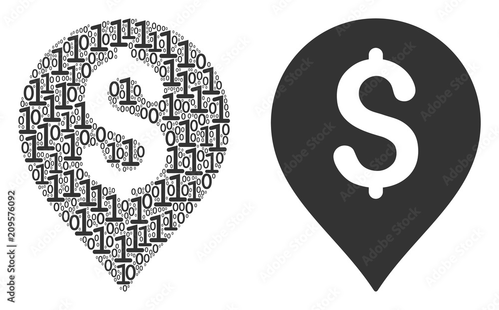 Banking map marker composition icon of zero and null digits in various ...