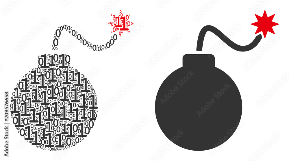 Bomb collage icon of zero and one symbols in variable sizes. Vector ...