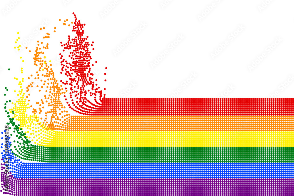 Rainbow stripes of flying colorful dots on white (transparent ...