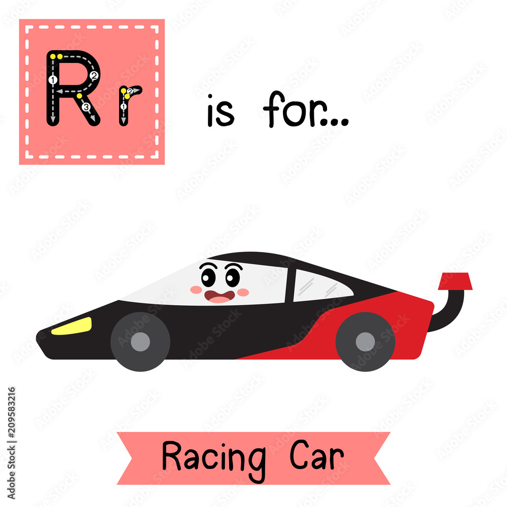 Letter R cute children colorful transportations ABC alphabet tracing ...