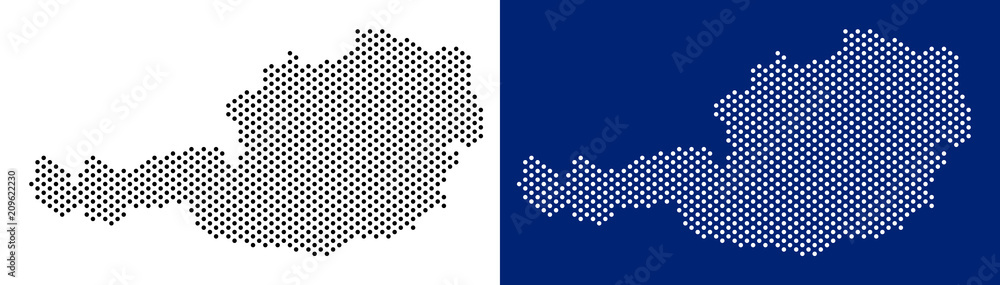 Pixel Austria map. Vector geographic map on white and blue backgrounds ...