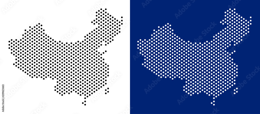 Dot China map. Vector geographic map on white and blue backgrounds ...