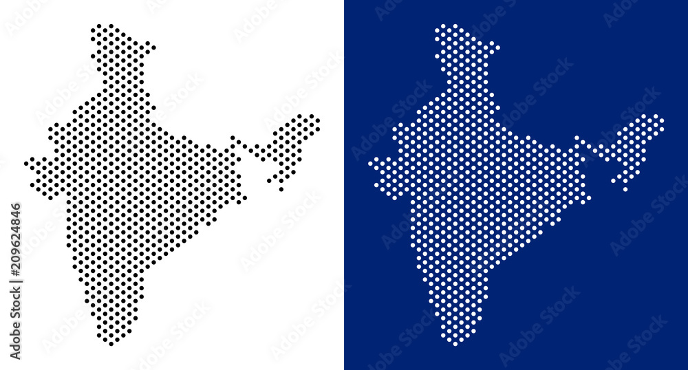 Pixel India map. Vector geographic map on white and blue backgrounds ...