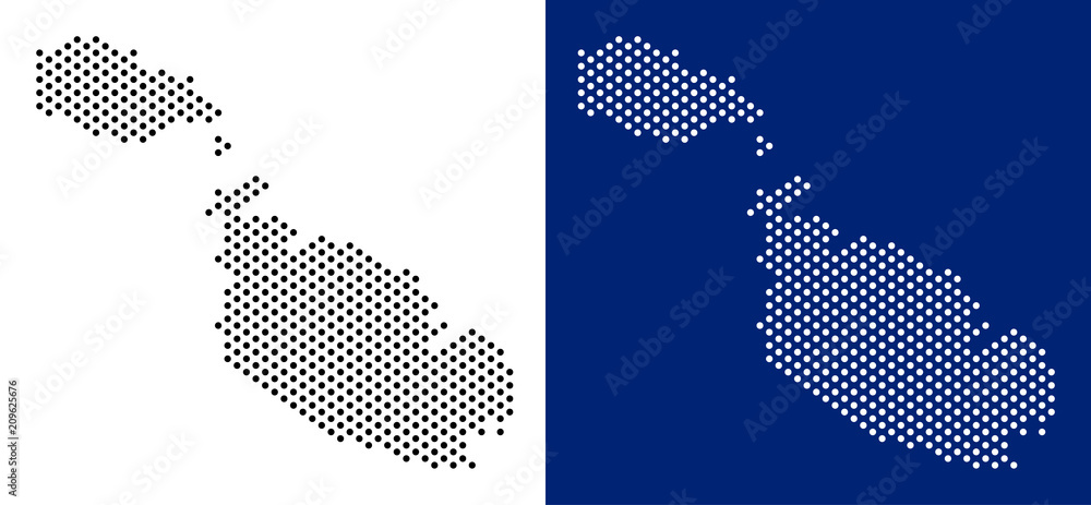 Dot Malta Island map. Vector geographic map on white and blue ...