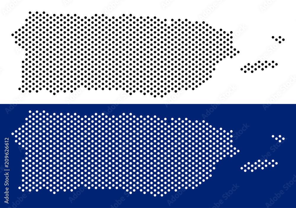 Pixel Puerto Rico map. Vector geographic map on white and blue ...