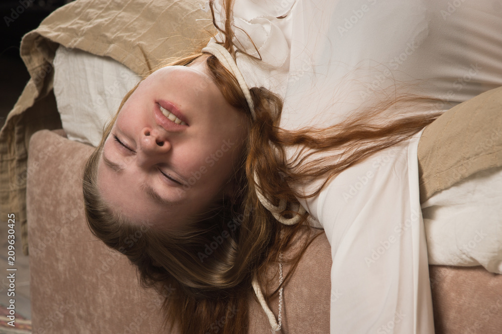 Strangled beautiful business woman in a bedroom Stock Photo | Adobe Stock