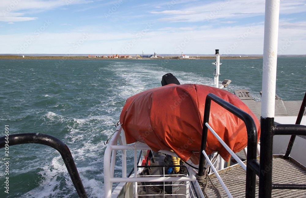 Ferry int he Strait of Magellan with Primera Angostura in the ...