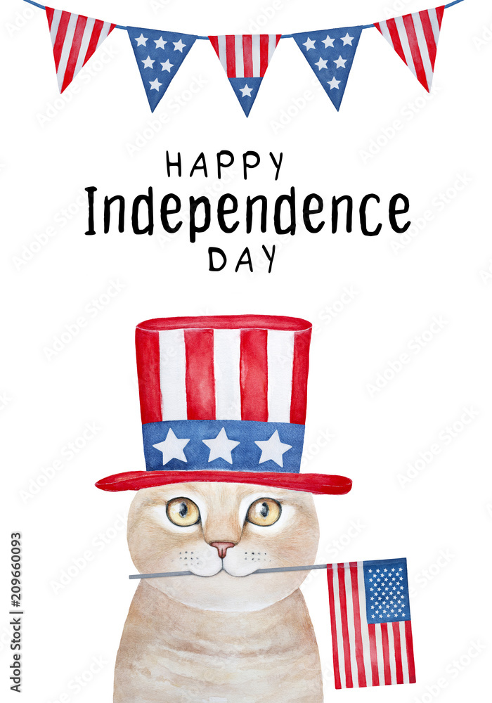 Happy Independence Day (4th of July) card with cute patriotic kitten ...
