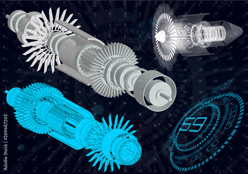 Mechanical diagram, vector drawing with circles and geometric parts of ...