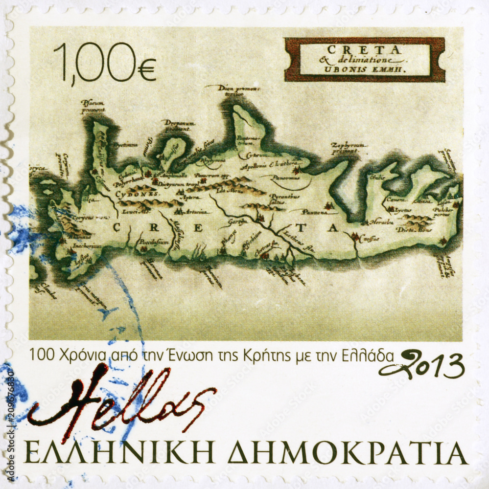 Old map of Crete on greek postage stamp Stock Photo | Adobe Stock