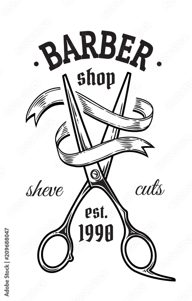 Set of vintage barbershop emblems labels badges logos scissors blade ...