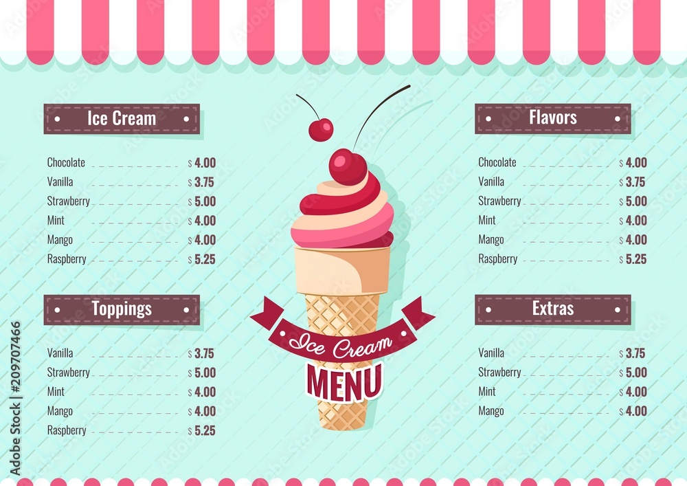Ice cream menu poster. Vector illustration Stock Vector | Adobe Stock