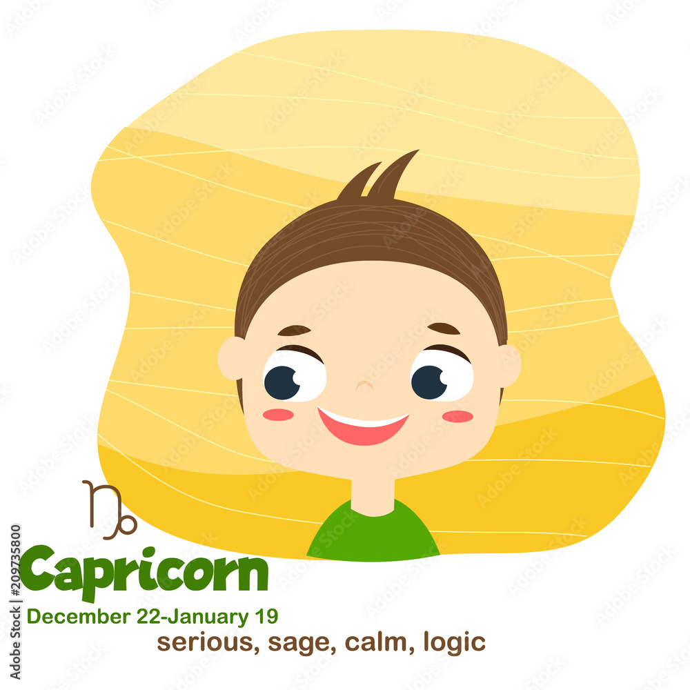 Capricorn. Kids zodiac. Children horoscope sign. Astrological symbols ...