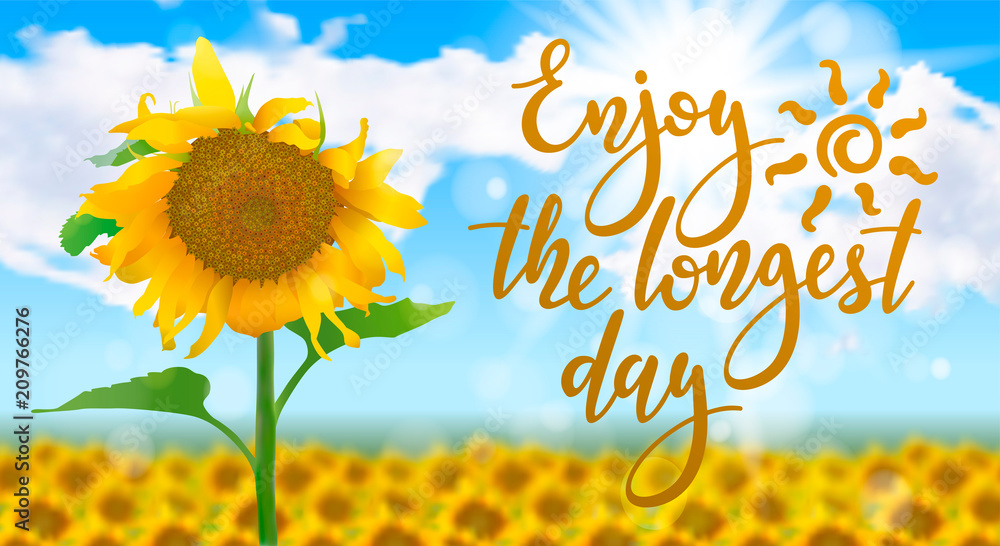 Enjoy the longest day - handwritten lettering quote on sunny realistic ...
