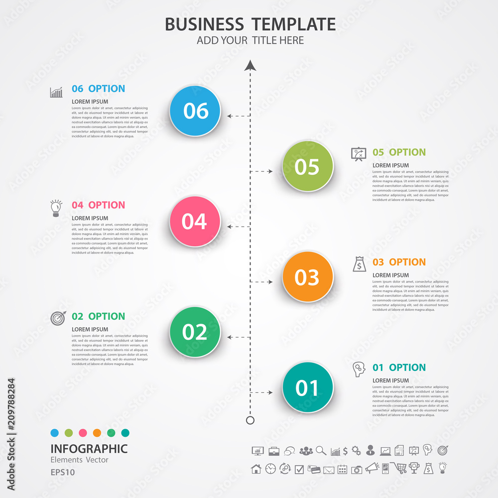 Infographics elements diagram with 6 steps, options, Vector ...