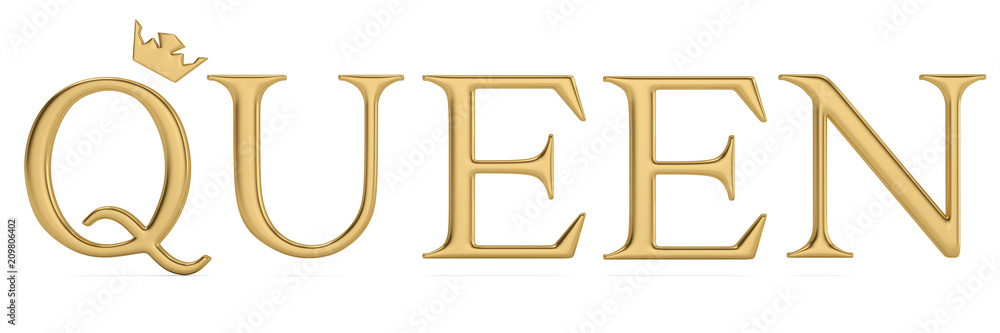 The gold word queen isolated on white background 3D illustration. Stock ...