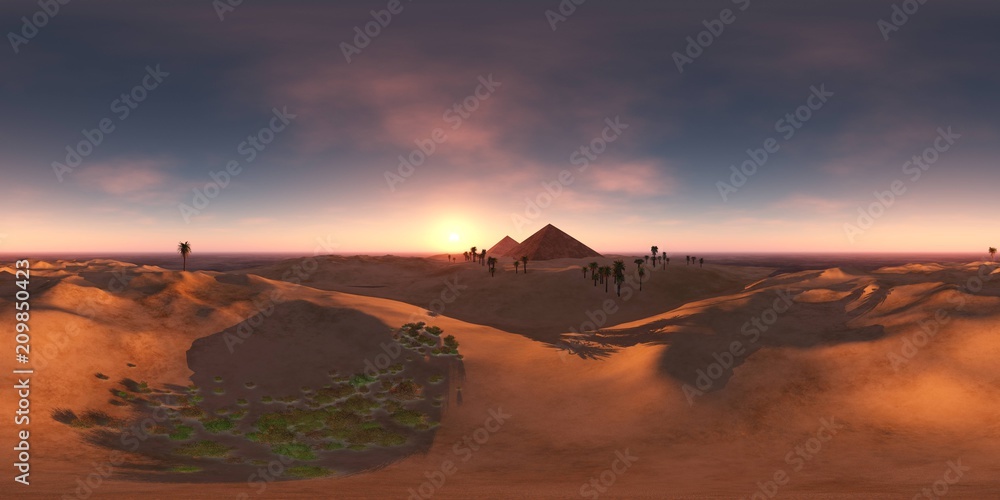 the pyramids in the desert, HDRI, equidistant projection, Spherical ...