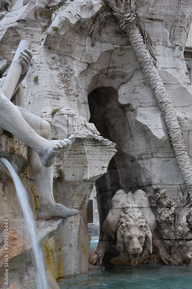 Rome, Piazza Navona, Fountain of the Four Rivers, realizes by the ...