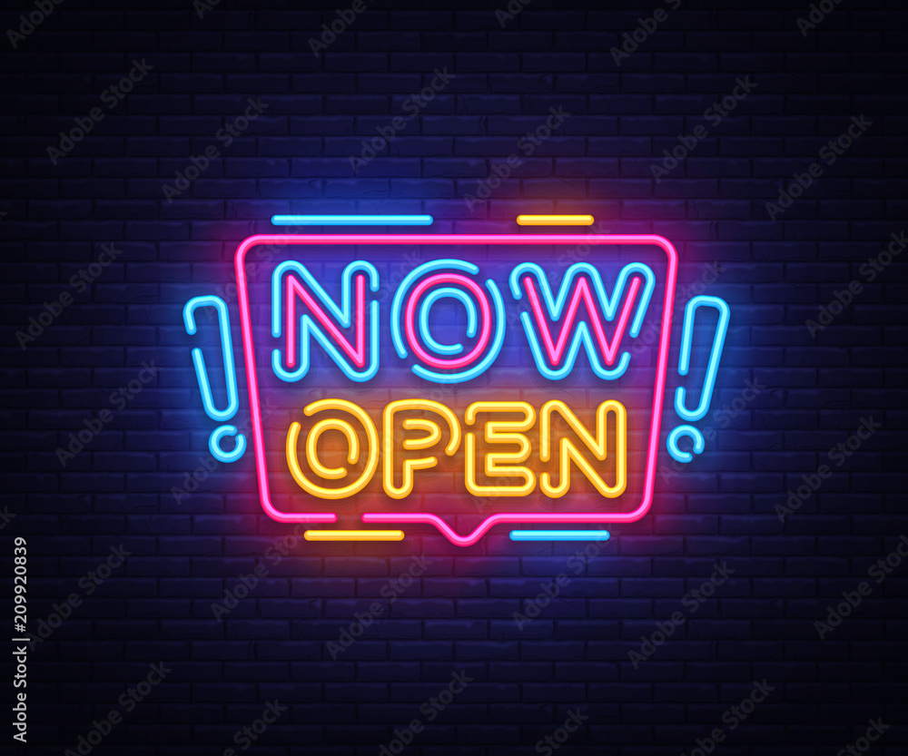 Now Open neon signs vector. Now Open Design template neon sign, light ...