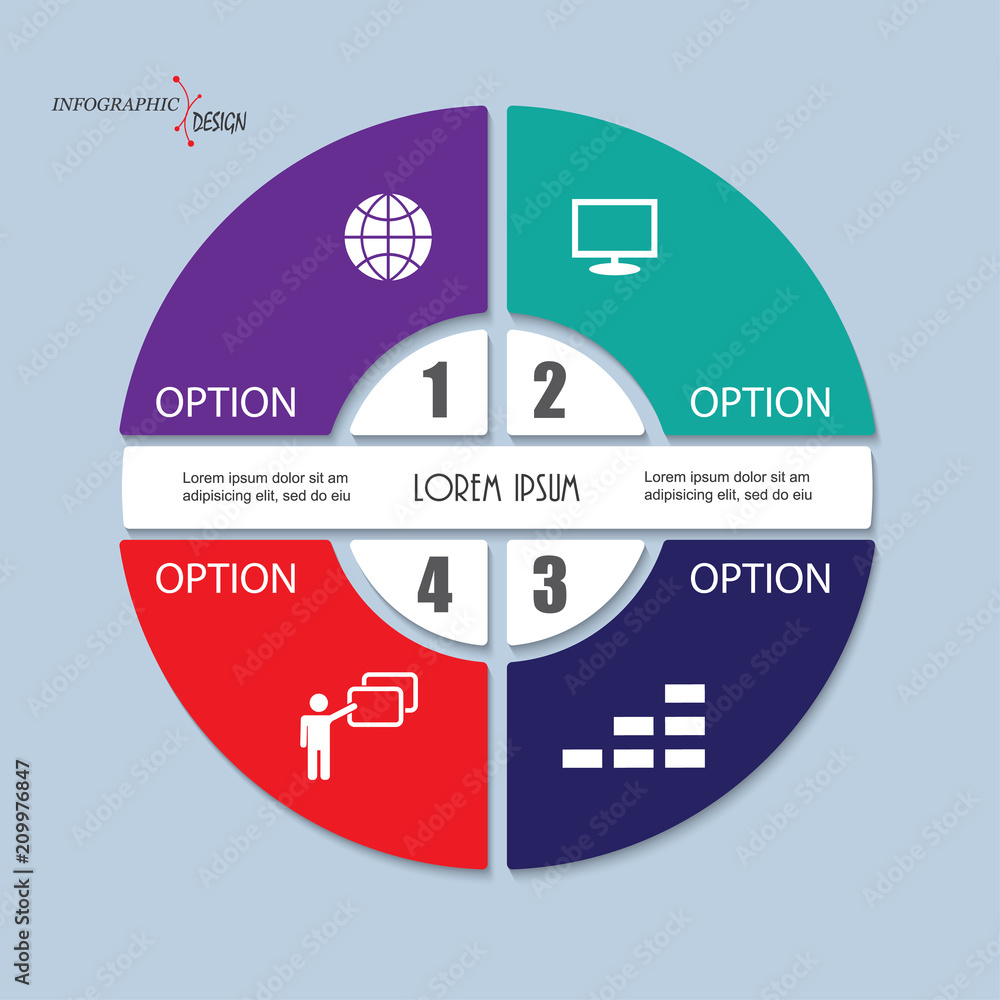 infographic vector circle template with 4 steps, parts, options ...