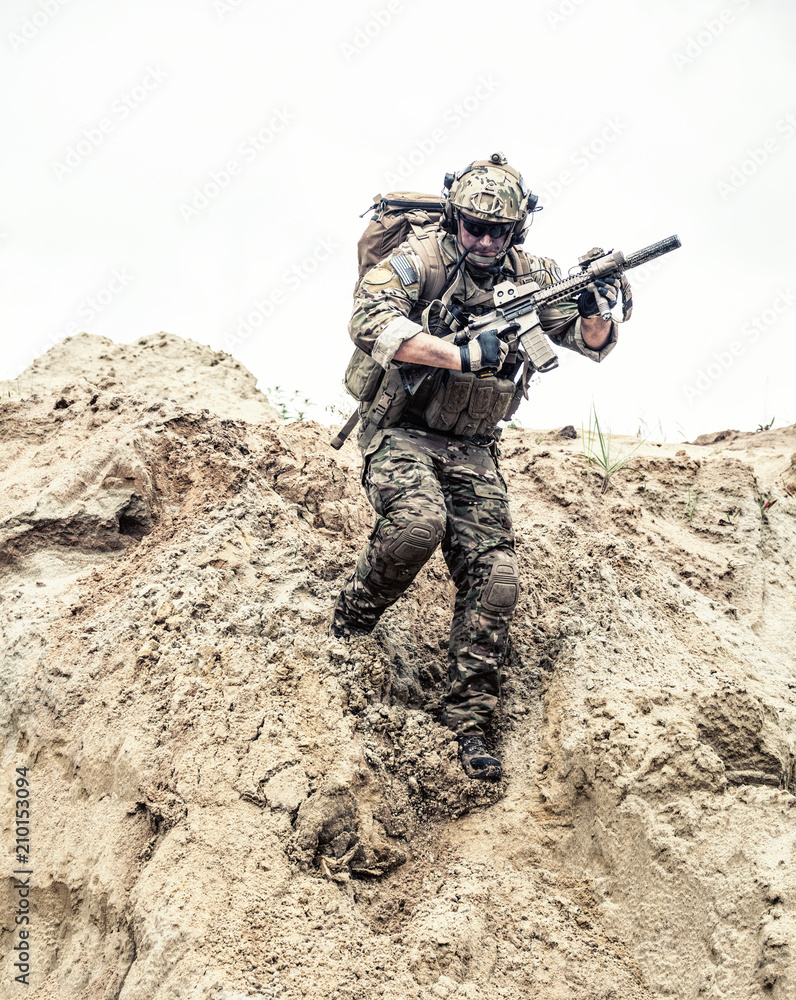 United States army commando, special forces infantry armed with assault ...