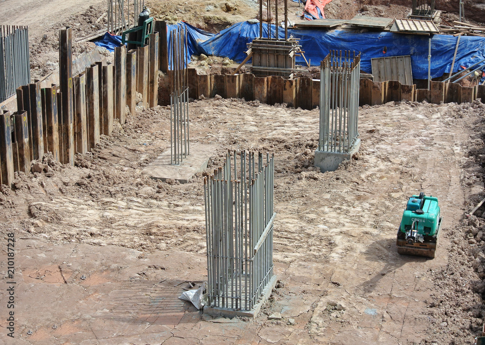 The concrete pile cap concreted at the construction site in Selangor ...