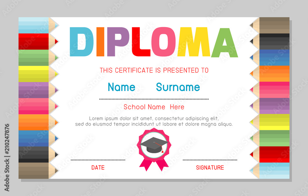 Certificates kindergarten and elementary, Preschool Kids Diploma ...