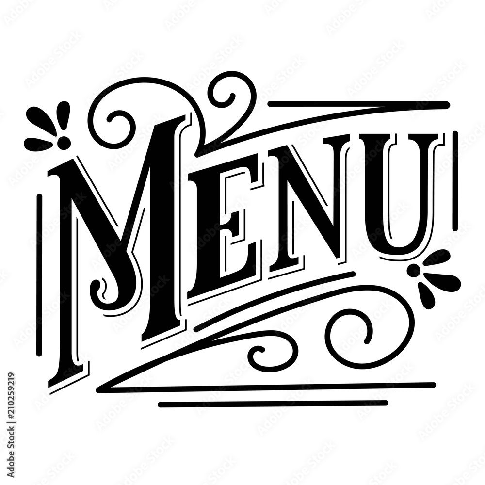 Menu hand drawn lettering, vintage letters isolated on white background ...