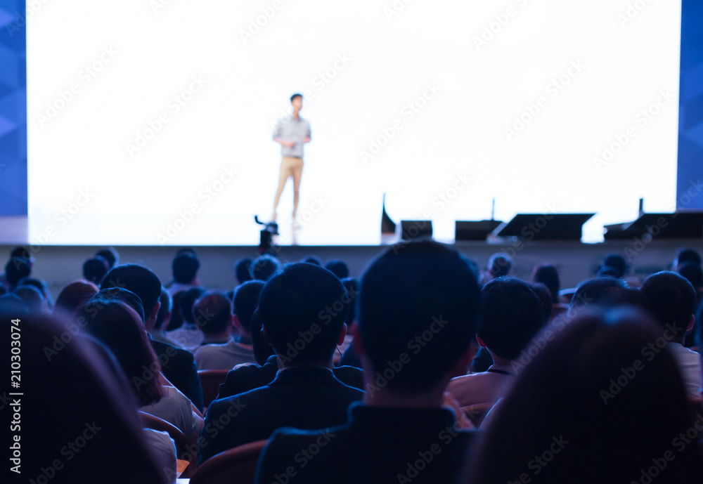 White Background Wall Screen for Presentation. Presenter Presenting on ...