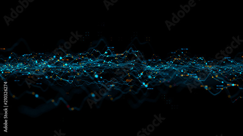 3d render abstract background with graph made of dot particles. Finance graph with details ...