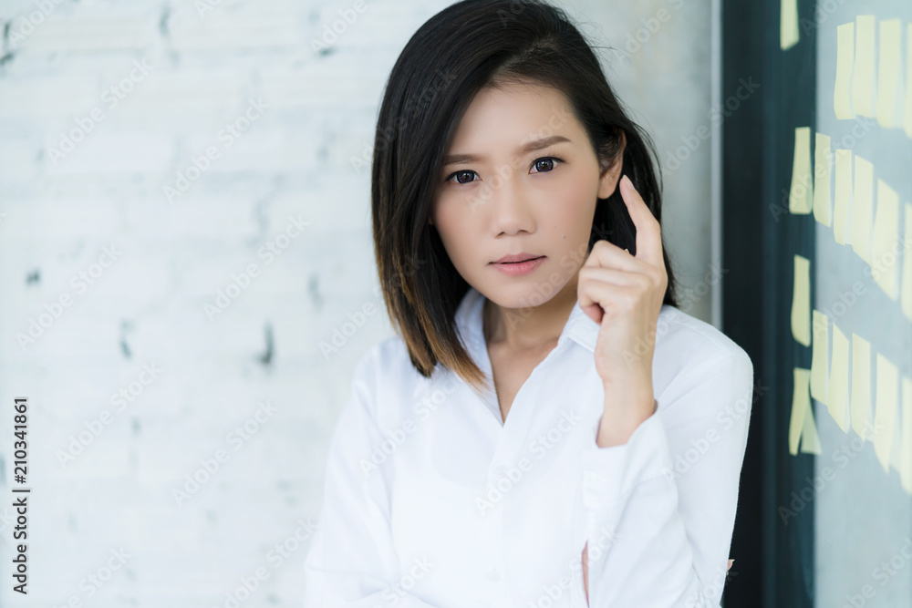 smart and strategist asian manager woman thinking and work in white ...