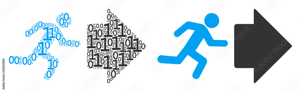 Exit direction collage icon of zero and one symbols in different sizes ...