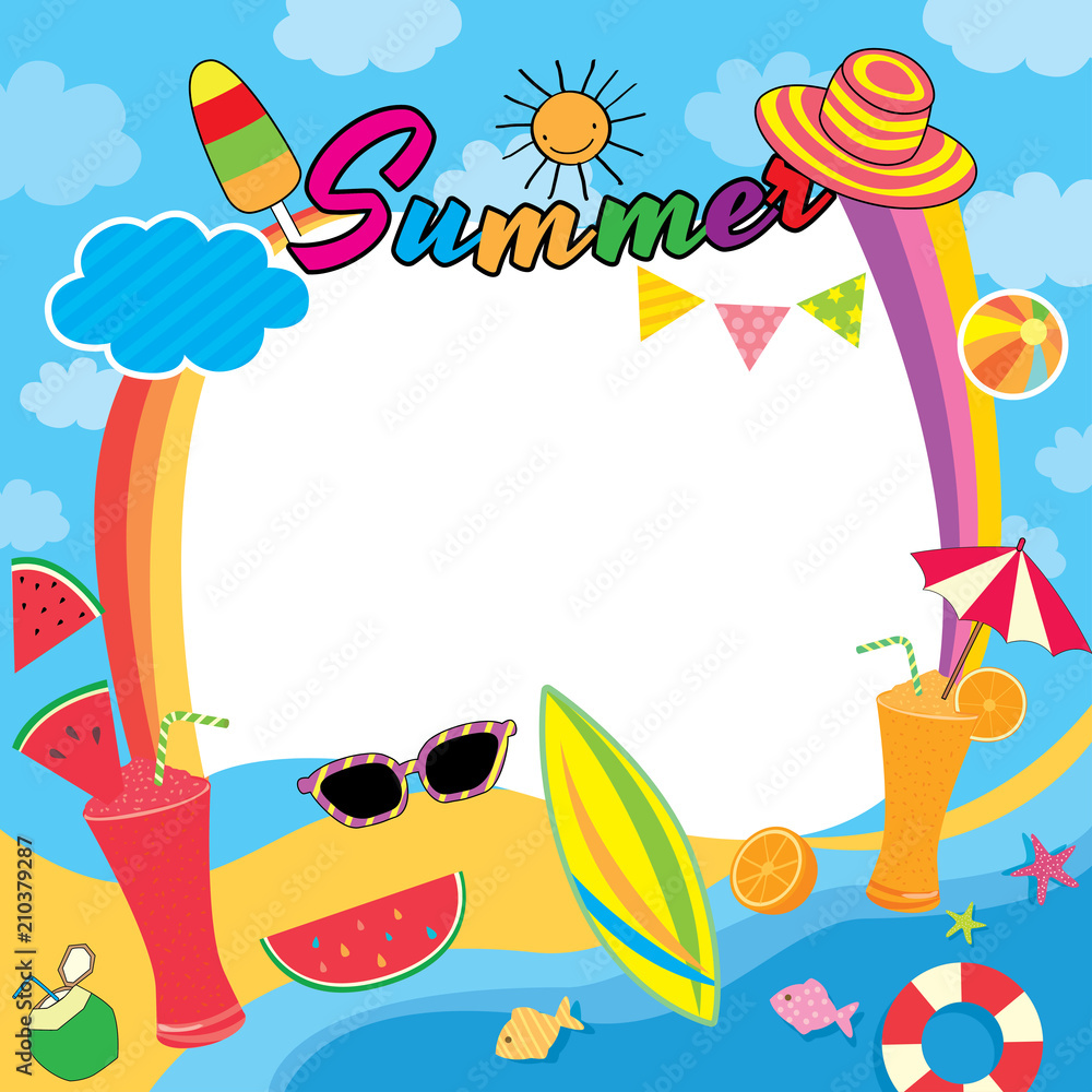 Illustration vector of summer frame template design with colorful ...