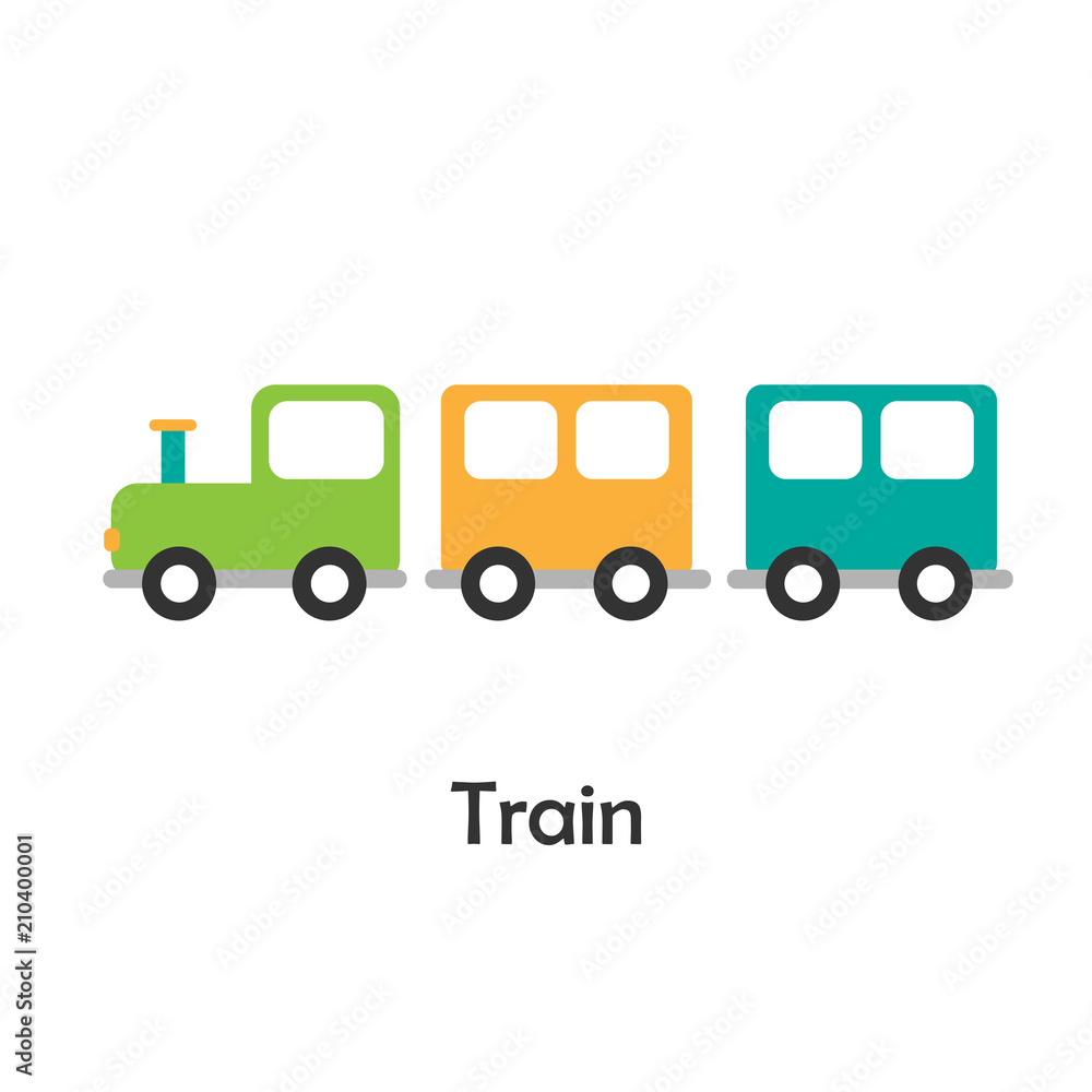 Train in cartoon style, card with transport for kid, preschool activity ...