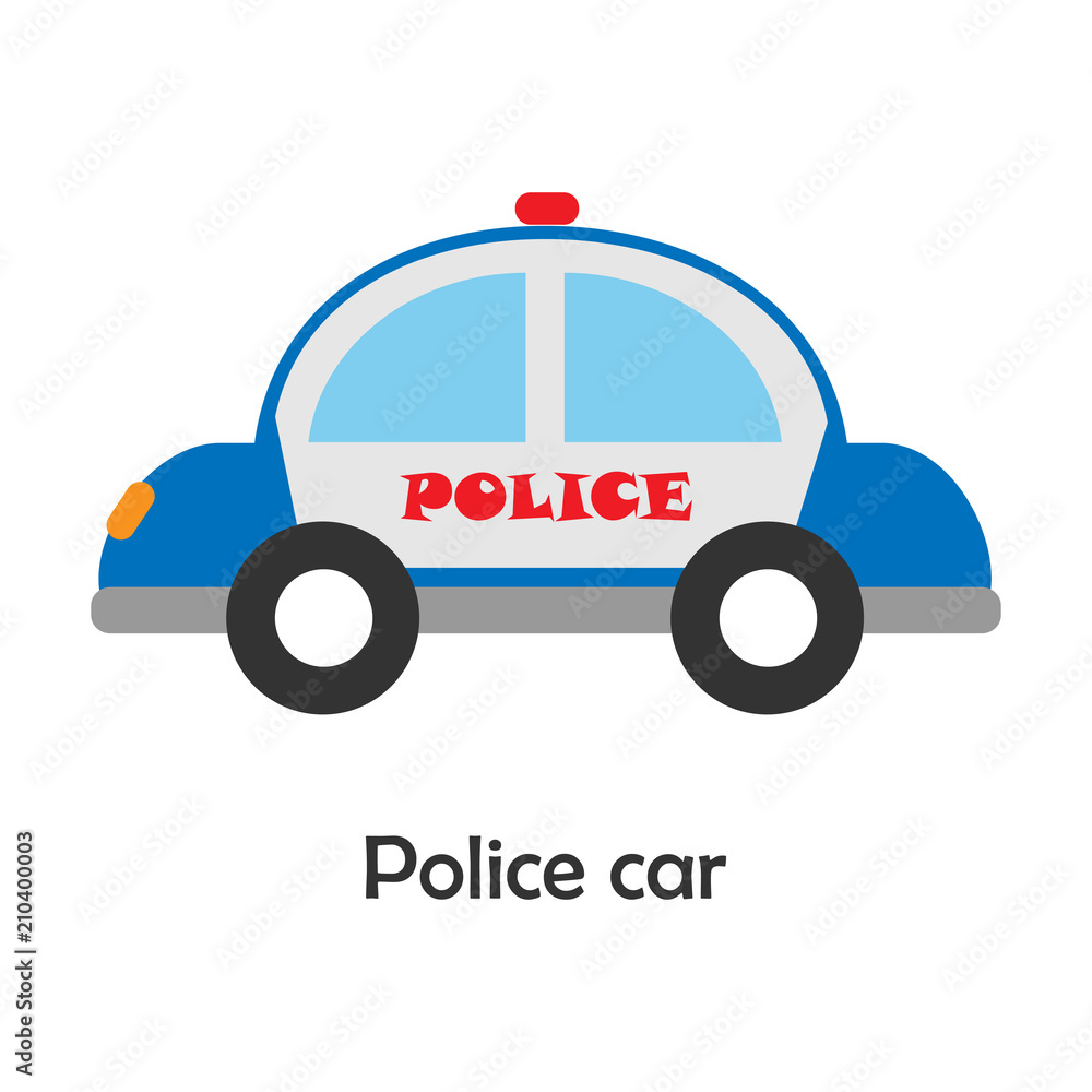 Police car in cartoon style, card with transport for kid, preschool ...