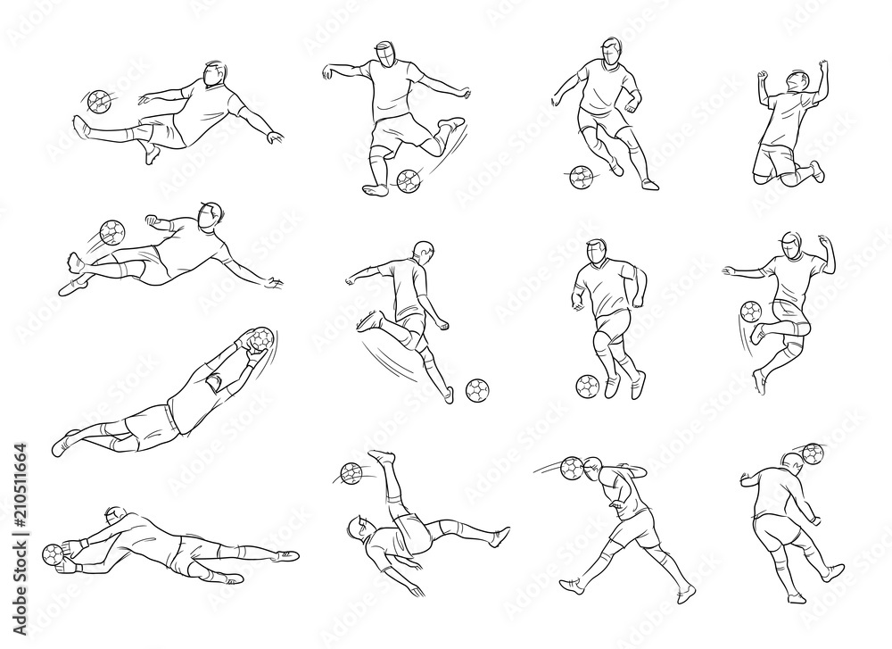 Soccer, Football Player, Movement, Sketch, Drawing, Vector and ...