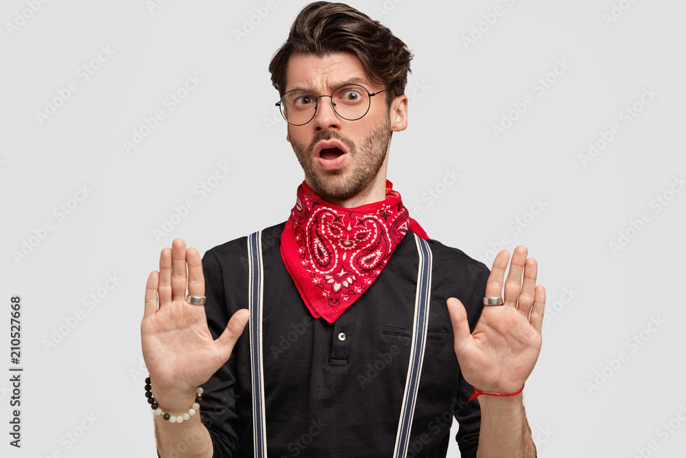Oh, please, don`t bother me! Displeased Caucasian male has unhappy ...