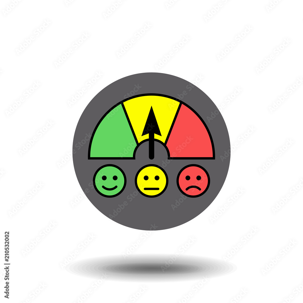 Scale with arrow from smileys. Colored scale of emotions. Measuring ...