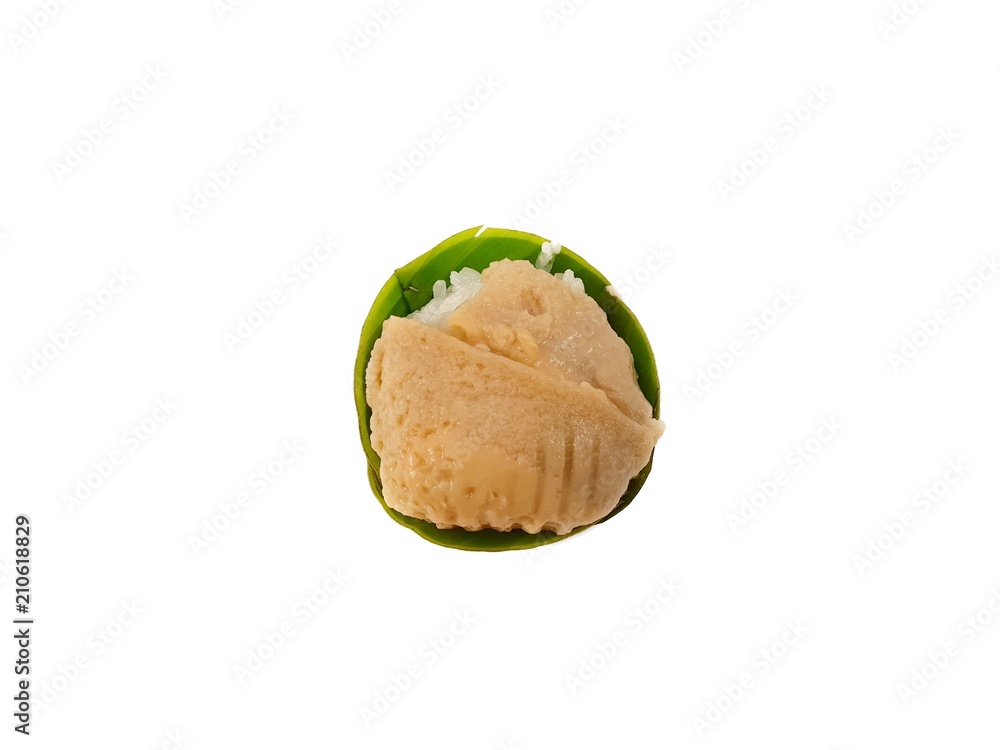 Thai dessert style, Top view of sweet sticky rice with Thai custard or ...