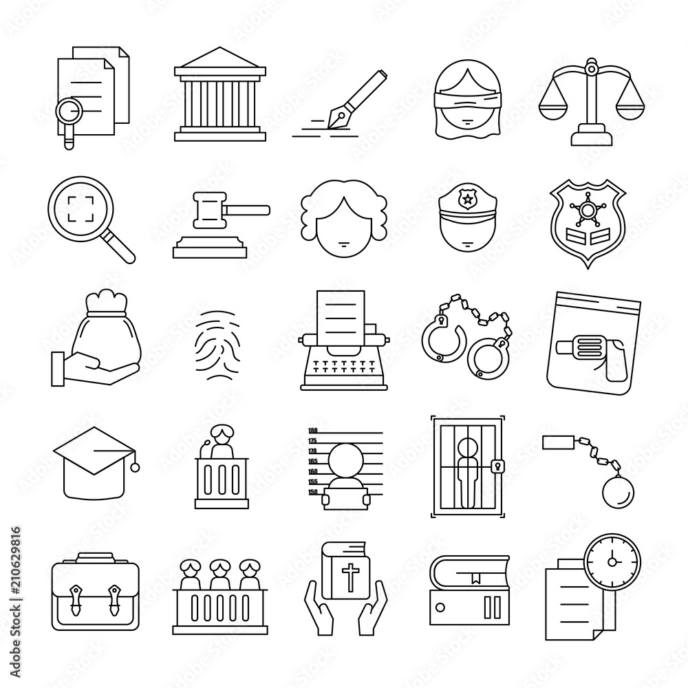 Justice,Court,Law Line Icon set Stock Vector | Adobe Stock