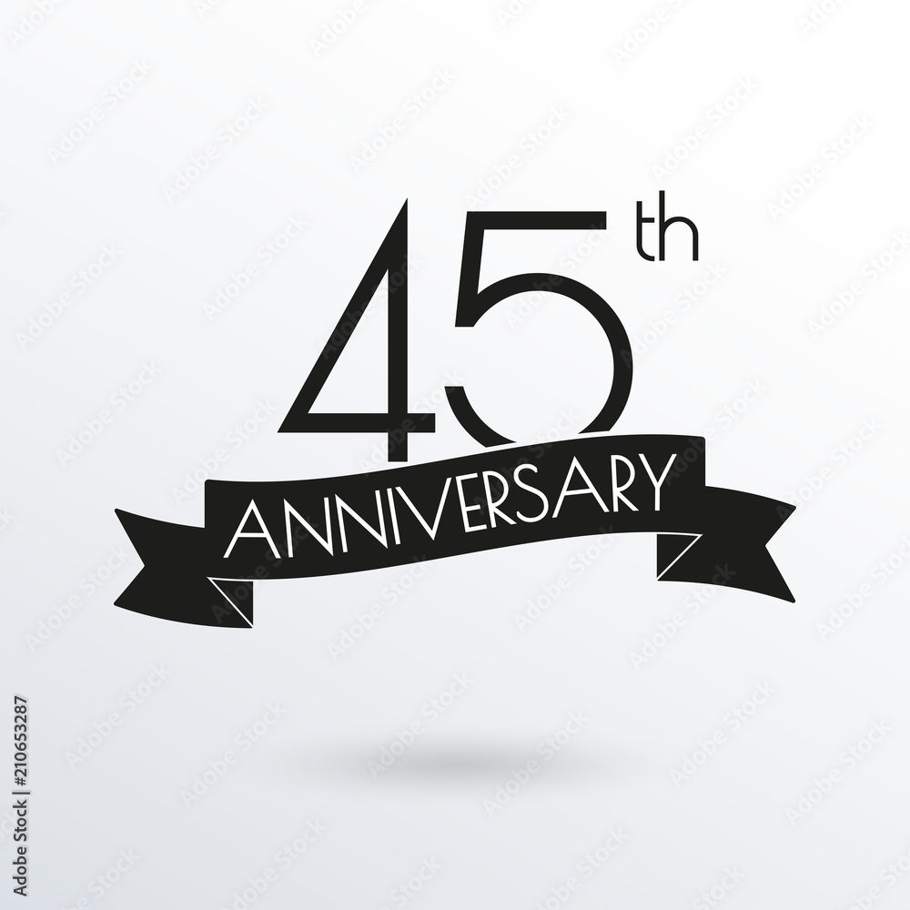 45 years anniversary logo with ribbon. 45th anniversary celebration ...
