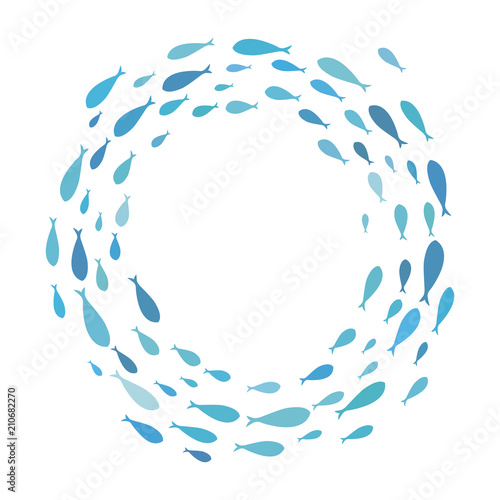 Colored silhouettes school of fish. A group of silhouette fish swim in ...