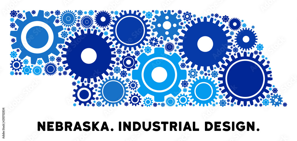 Industrial Nebraska State map composition of gears. Abstract ...