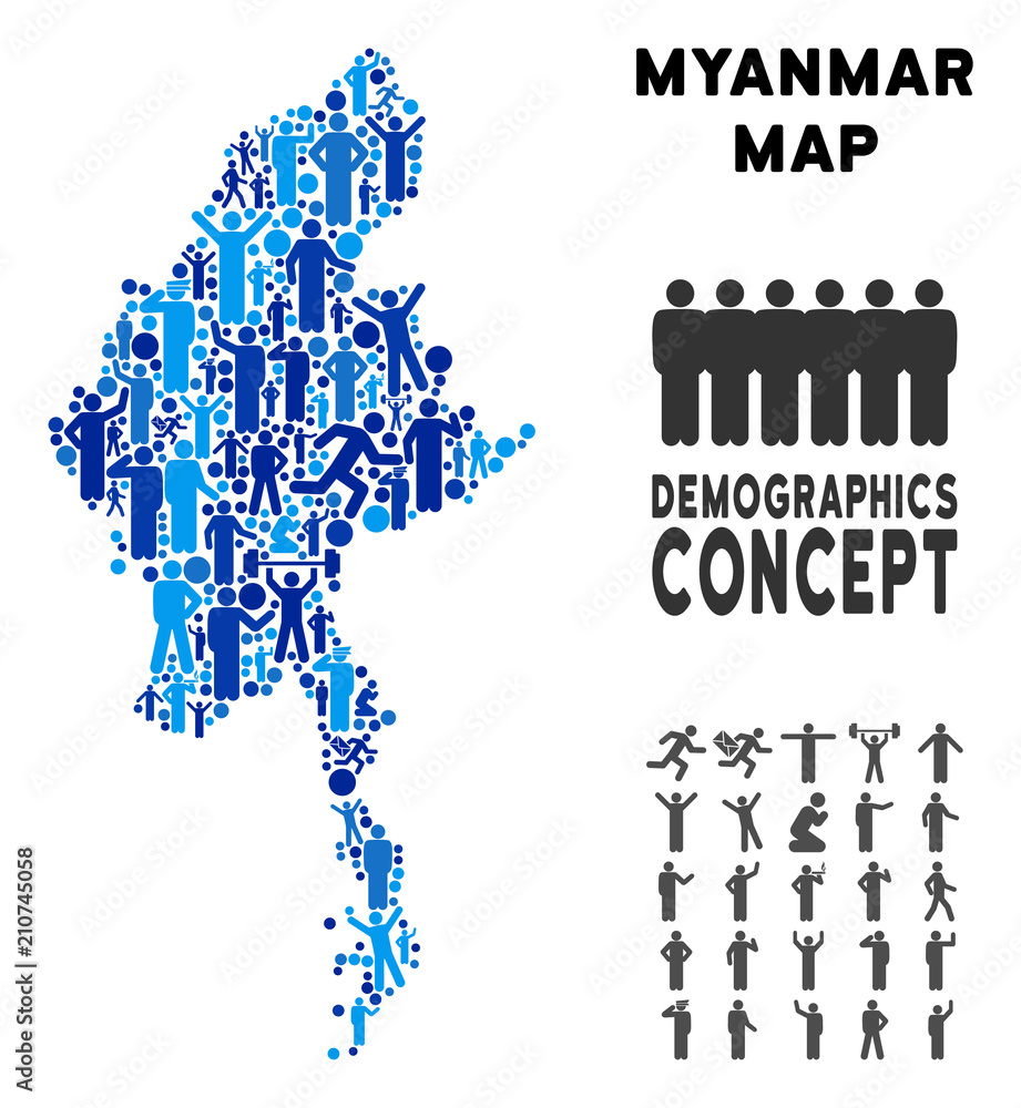 Vector population Myanmar map. Demography concept of Myanmar map ...