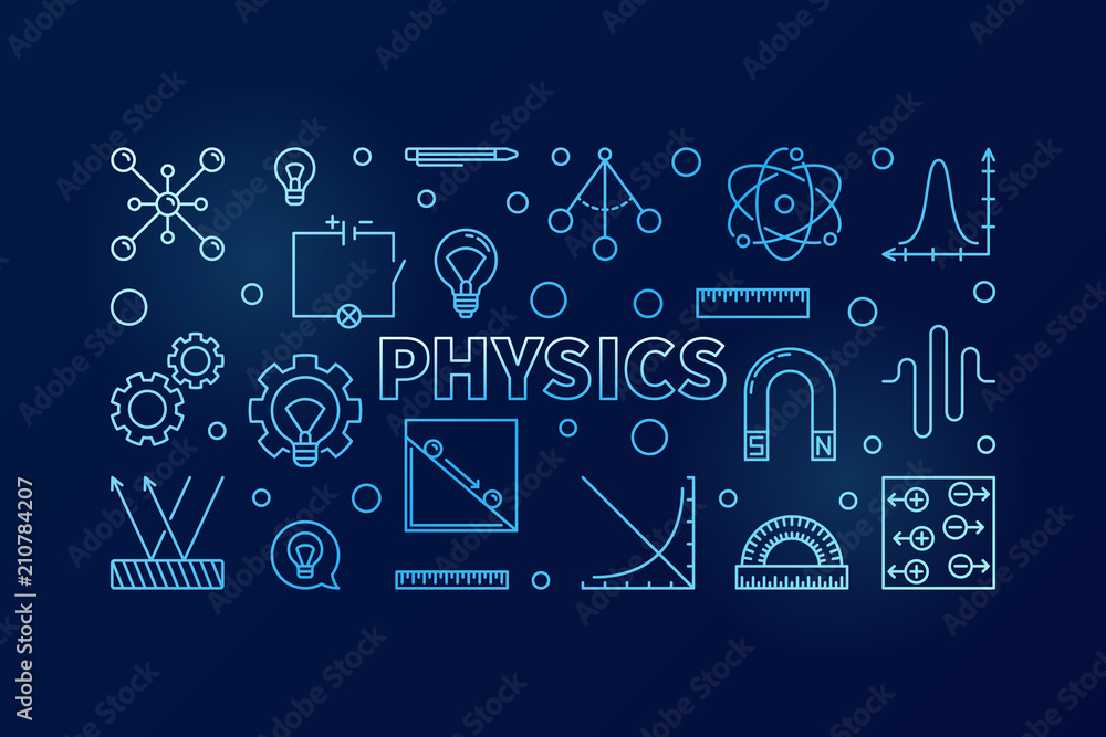 Physics vector blue horizontal banner. Science illustration Stock ...